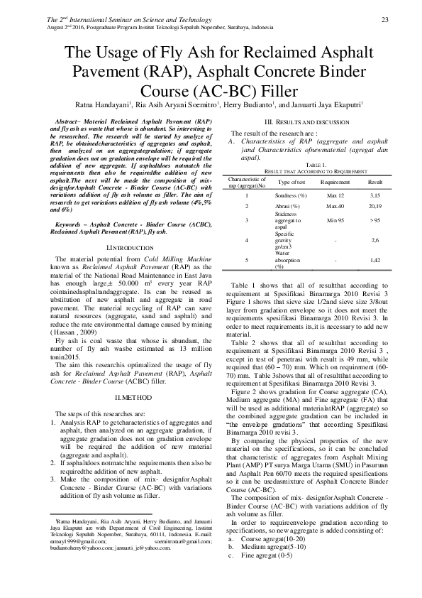 (PDF) The Usage of Fly Ash for Reclaimed Asphalt Pavement (RAP ...