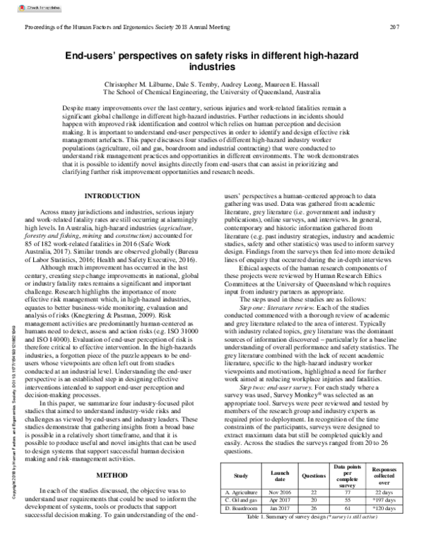 (PDF) End-users’ perspectives on safety risks in different high-hazard ...