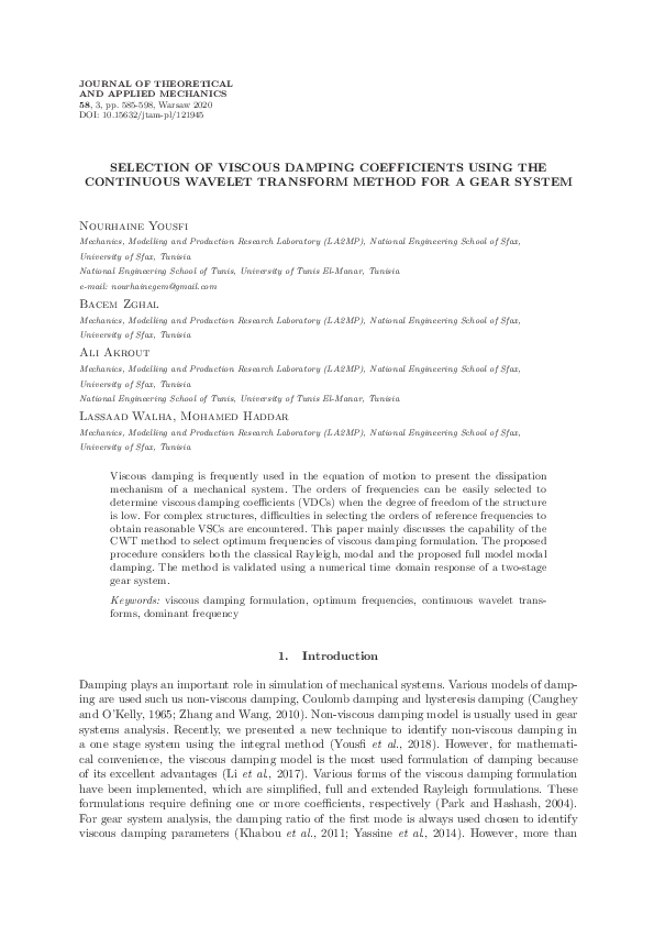 (PDF) Selection of viscous damping coefficients using the continuous wavelet transform method ...