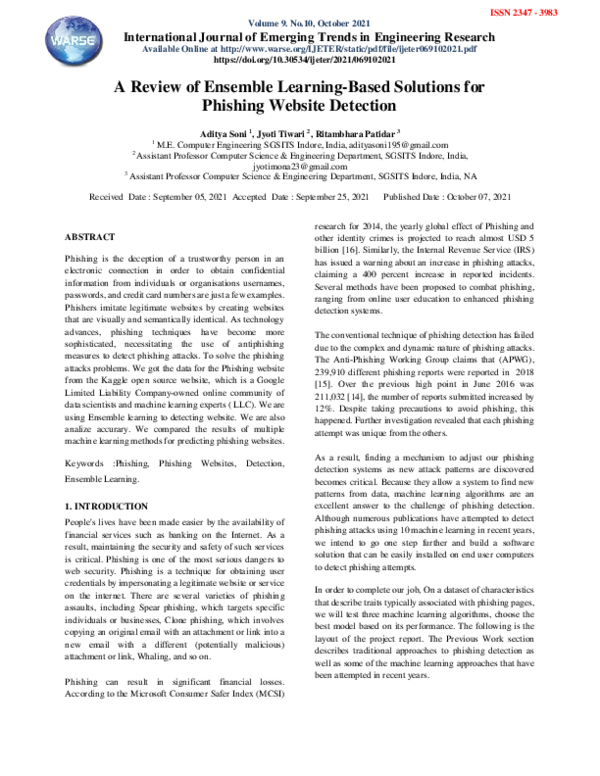 (PDF) A Review of Ensemble Learning-Based Solutions for Phishing ...