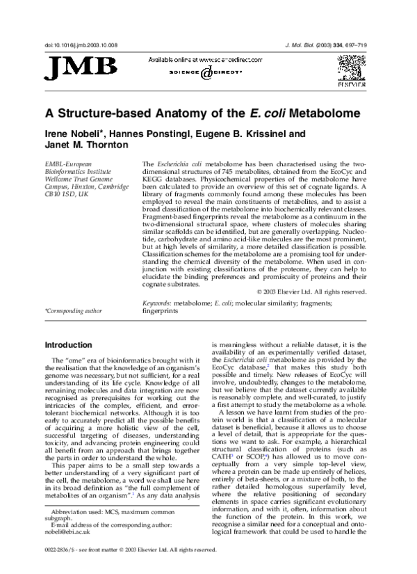 (PDF) A Structure-based Anatomy of the E.coli Metabolome
