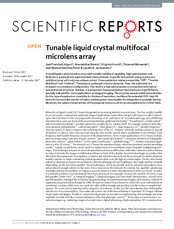 (PDF) Tunable liquid crystal multifocal microlens array