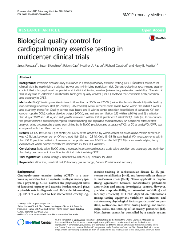 (PDF) Biological quality control for cardiopulmonary exercise testing ...