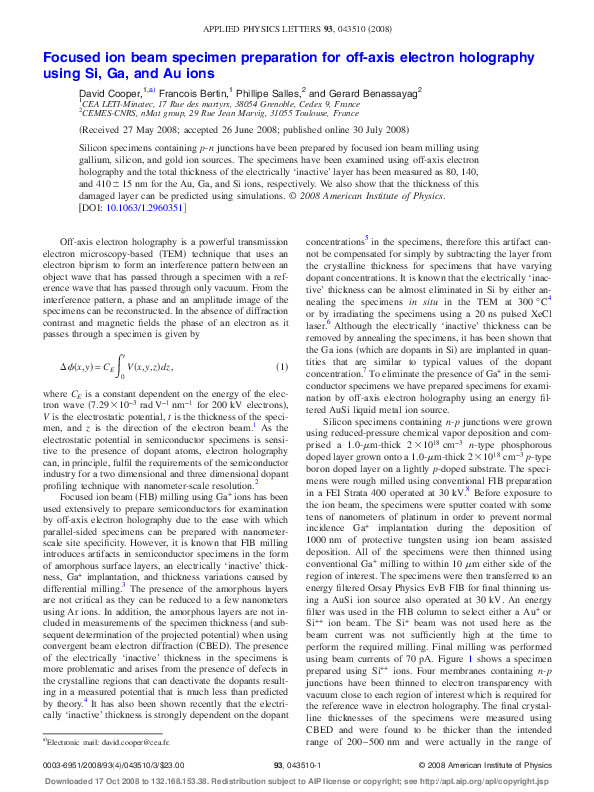 (PDF) Focused ion beam specimen preparation for off-axis electron ...