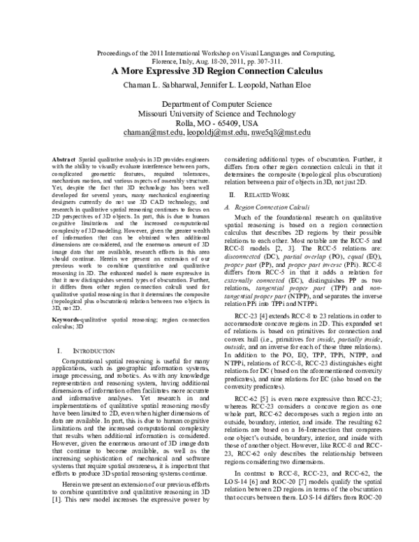 Pdf Rcc3d Qualitative Spatial Reasoning In 3d