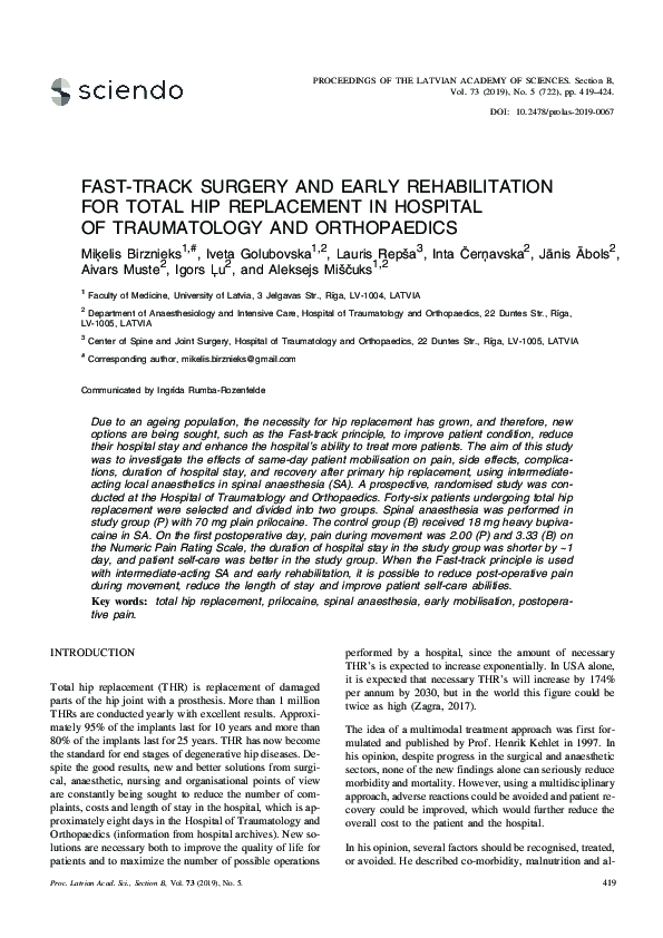 (PDF) Fast-Track Surgery and Early Rehabilitation for Total Hip ...