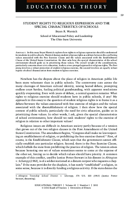 (PDF) Student Rights to Religious Expression and the Special ...