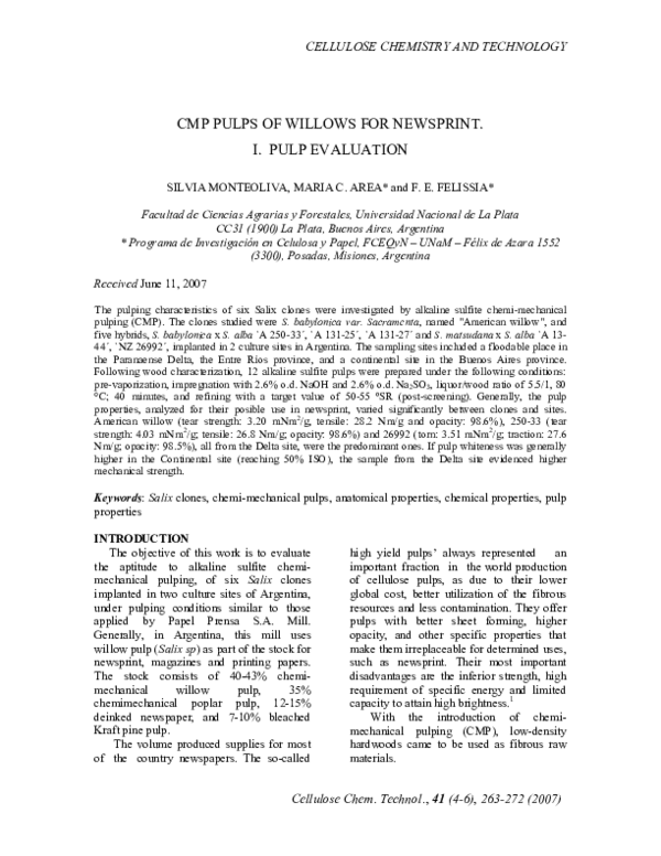 (PDF) CMP pulps of willows for newsprint. I. Pulp evaluation