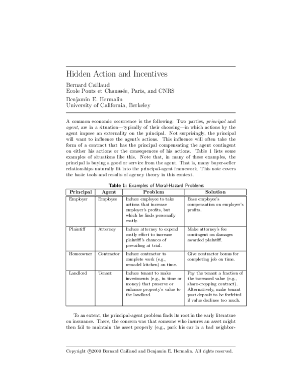 (PDF) Hidden action and incentives