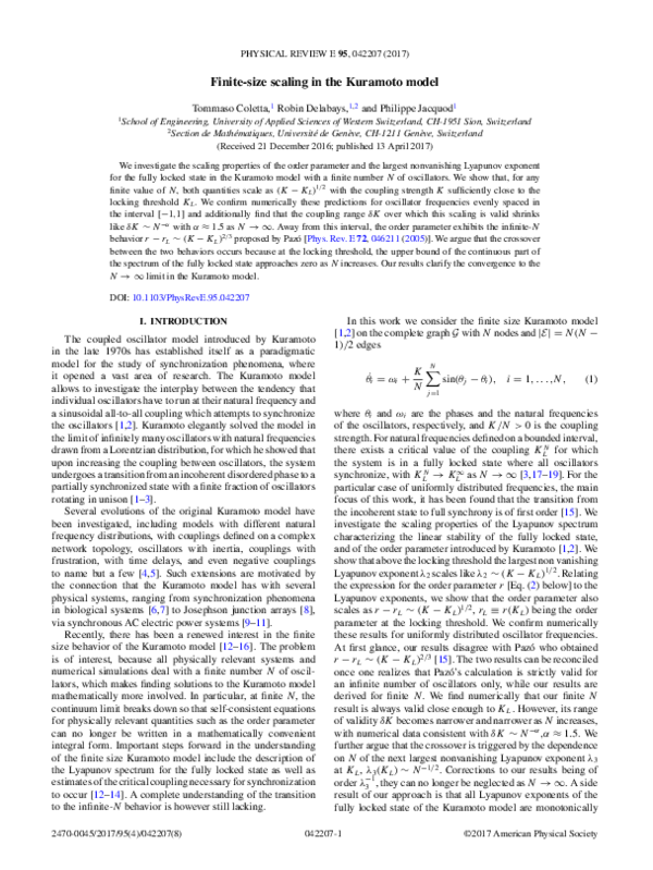(PDF) Finite-size scaling in the Kuramoto model