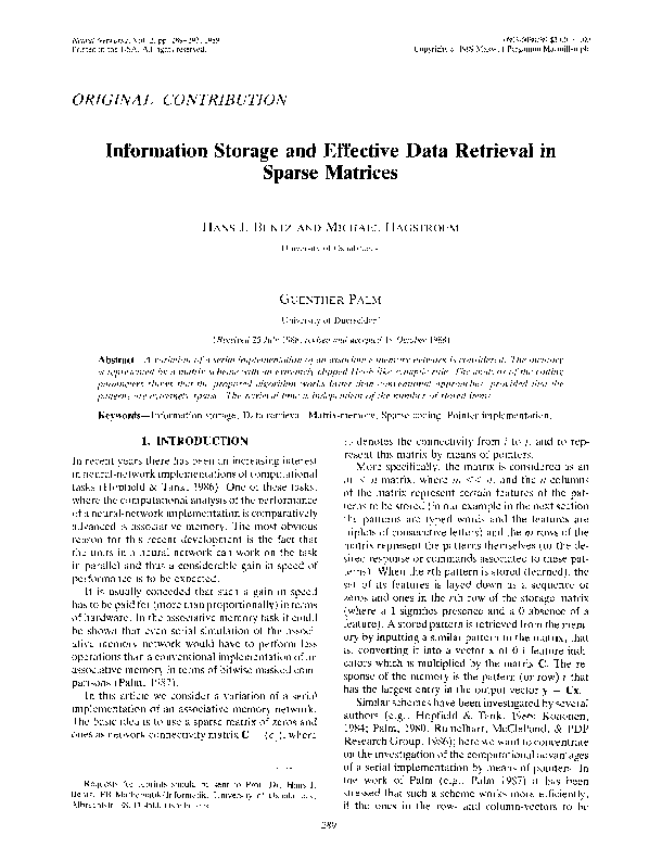 (PDF) Information storage and effective data retrieval in sparse matrices