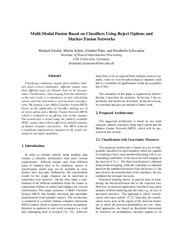 (PDF) Multi-Modal Fusion Based on Classification Using Rejection Option and Markov Fusion ...