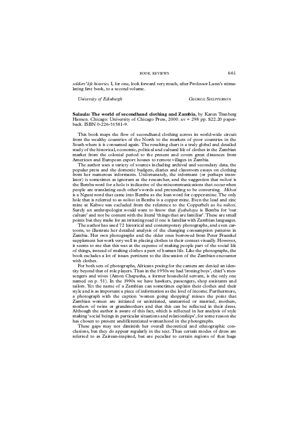 (PDF) Salaula: The World of Secondhand Clothing and Zambiaby Karen ...