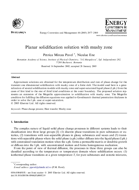 (PDF) Planar solidification solution with mushy zone