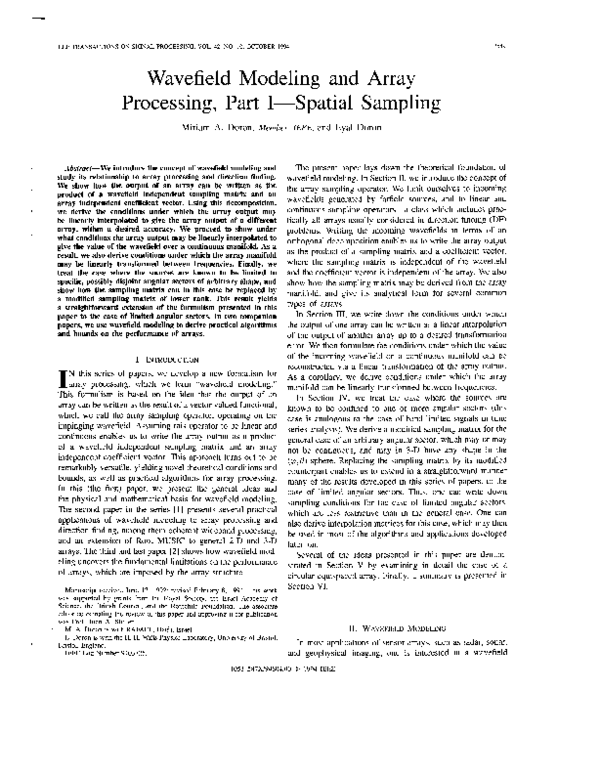 (PDF) Wavefield modeling and array processing .I. Spatial sampling