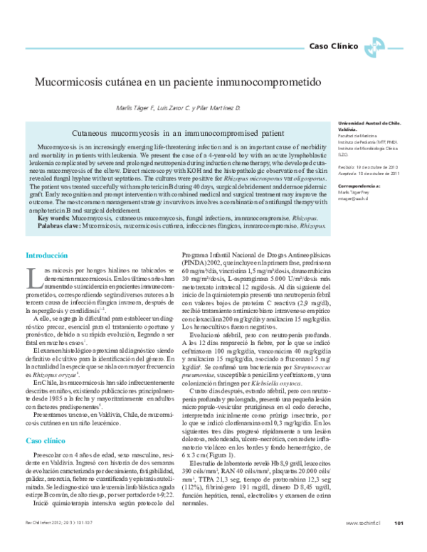 (PDF) Mucormicosis cutánea en un paciente inmunocomprometido