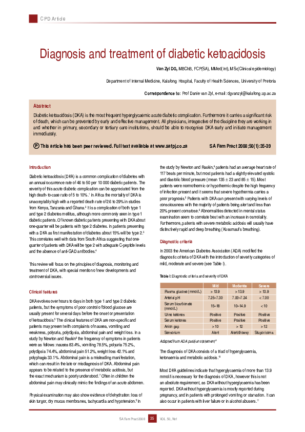 (PDF) Diagnosis and Treatment of Diabetic Ketoacidosis