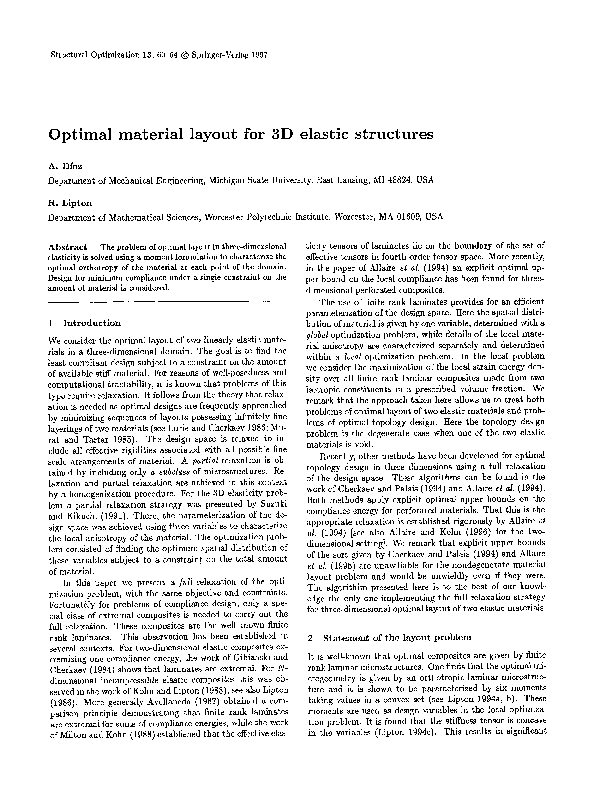 (PDF) Optimal material layout for 3D elastic structures