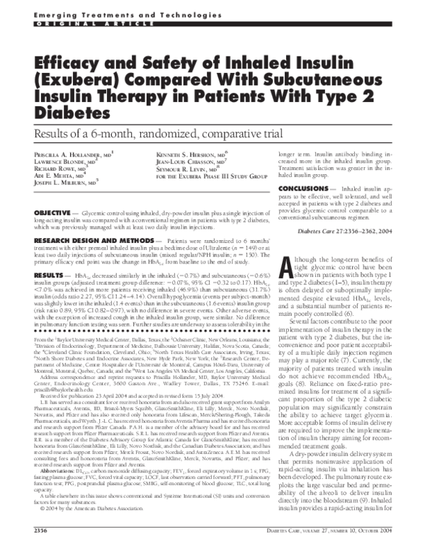 (PDF) Efficacy and Safety of Inhaled Insulin (Exubera) Compared With ...