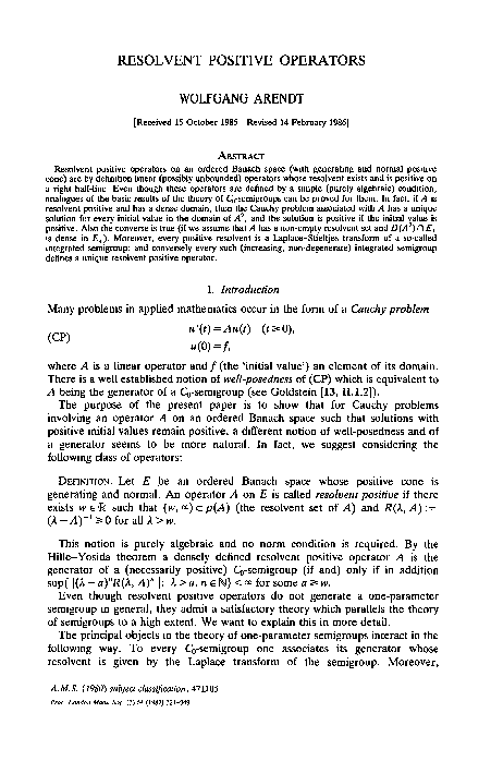 (PDF) Resolvent Positive Operators