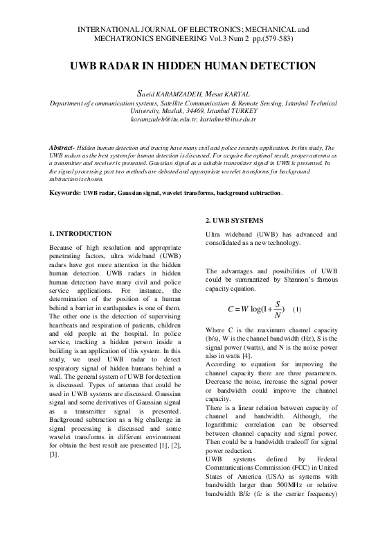 Pdf Uwb Radar In Hidden Human Detection