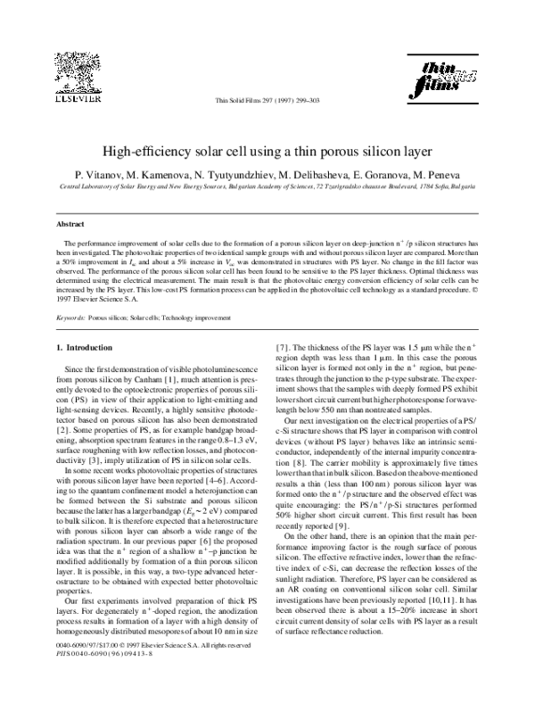 (PDF) High-efficiency solar cell using a thin porous silicon layer
