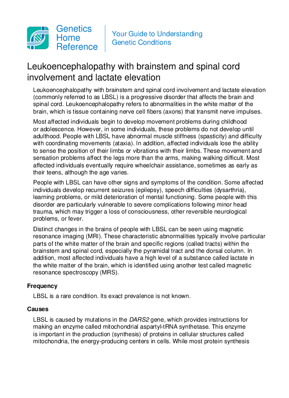 (PDF) Leukoencephalopathy with brainstem and spinal cord involvement ...
