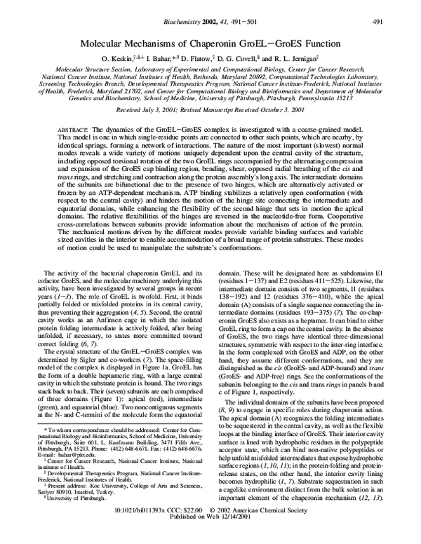 (PDF) Molecular Mechanisms of Chaperonin GroEL−GroES Function