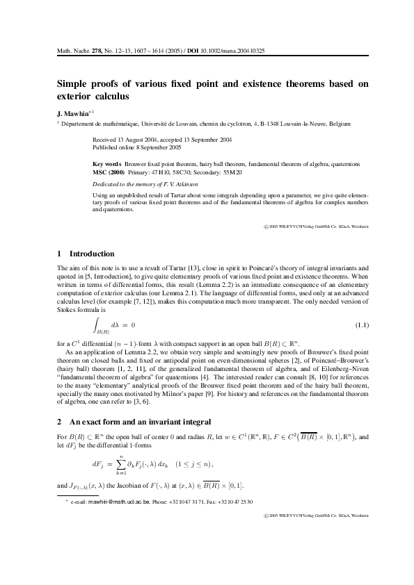 (PDF) Simple proofs of various fixed point and existence theorems based ...
