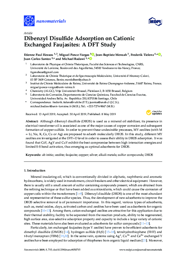 (PDF) Dibenzyl Disulfide Adsorption on Cationic Exchanged Faujasites: A ...