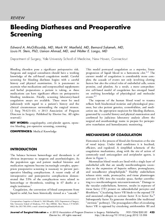 (PDF) Bleeding Diatheses and Preoperative Screening