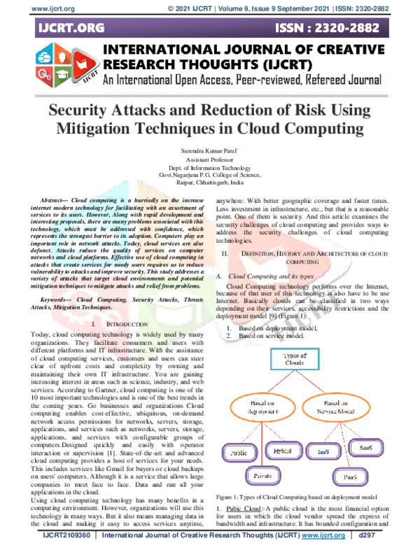 (PDF) Security Attacks and Reduction of Risk Using Mitigation Techniques in Cloud Computing