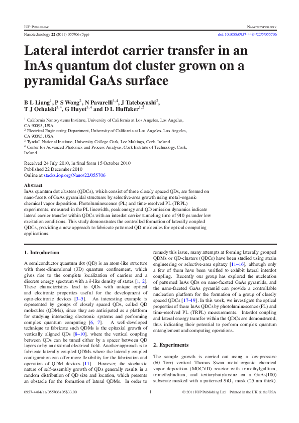 (PDF) Lateral interdot carrier transfer in an InAs quantum dot cluster ...