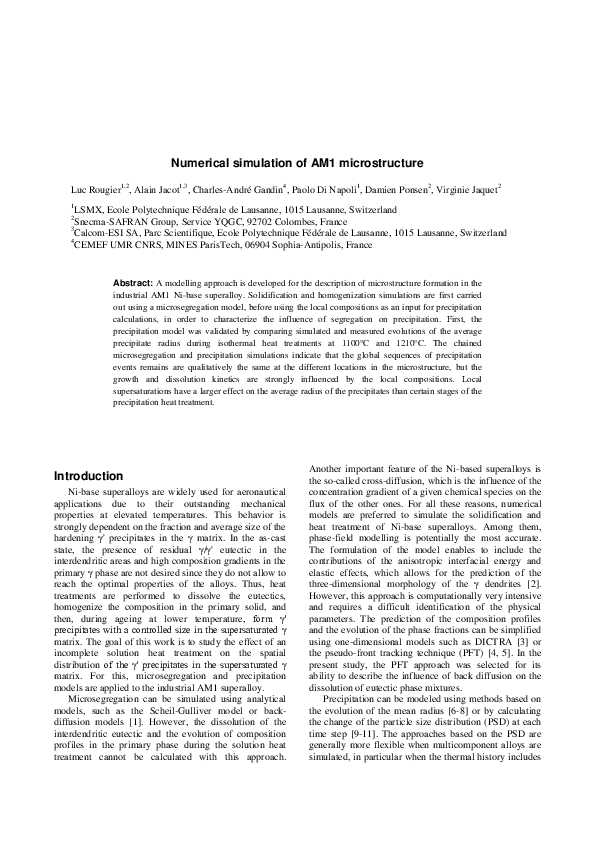 (PDF) Numerical simulation of AM1 microstructure