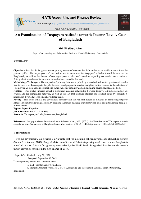 (PDF) An Examination of Taxpayers Attitude towards Income Tax: A Case ...