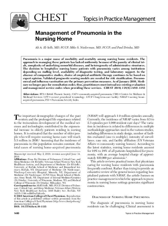 (PDF) Management of Pneumonia in the Nursing Home