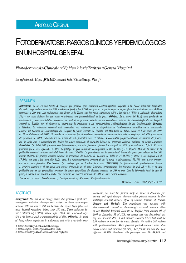 Fotodermatosis: rasgos clínicos y epidemiológicos en un hospital general