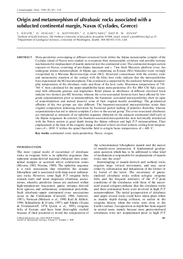 (PDF) Origin and metamorphism of ultrabasic rocks associated with a ...