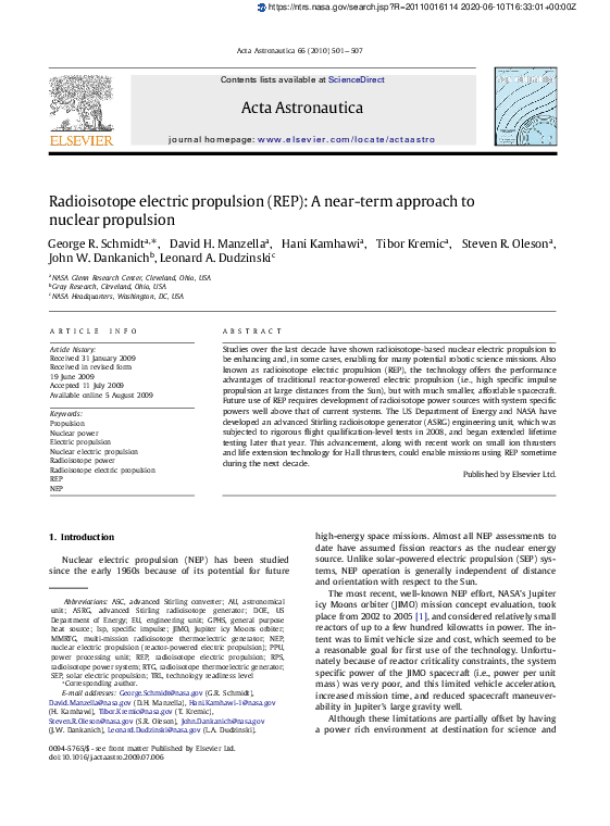 (PDF) Joint Radioisotope Electric Propulsion Studies - Neptune System ...