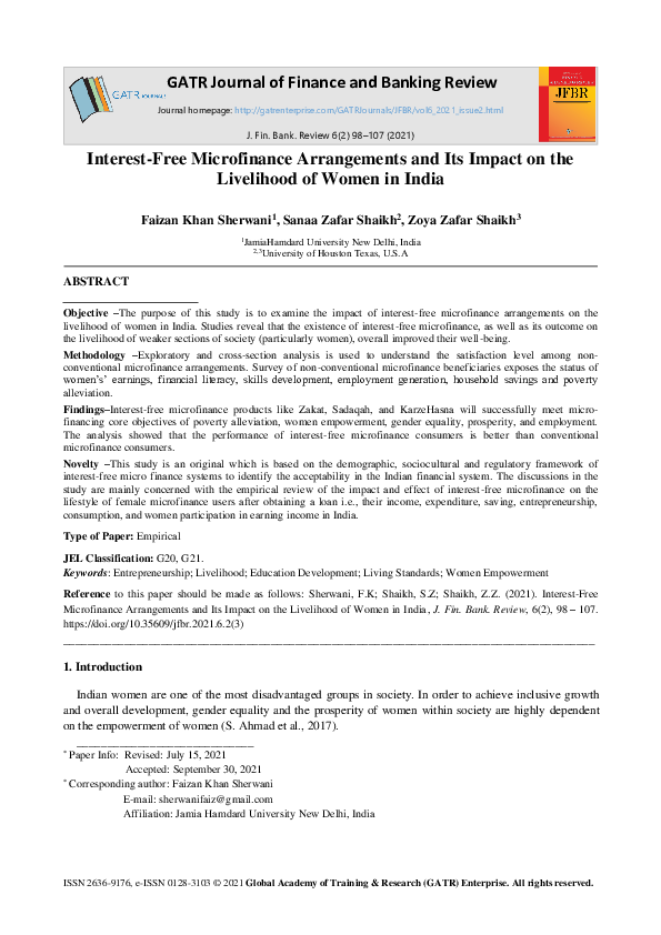 (PDF) Interest-Free Microfinance Arrangements and Its Impact on the ...