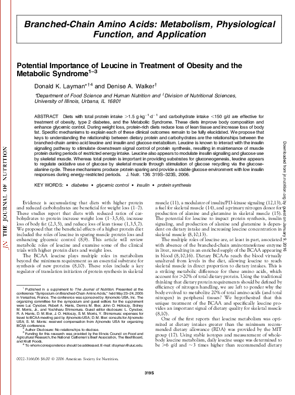 (PDF) BranchedChain Amino Acids: Metabolism, Physiological Function ...
