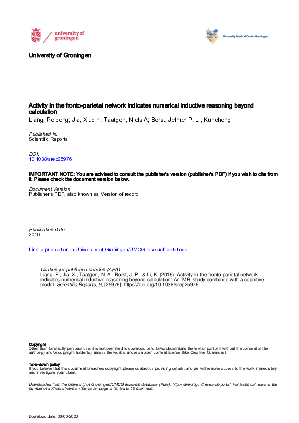 (PDF) Activity in the fronto-parietal network indicates numerical ...