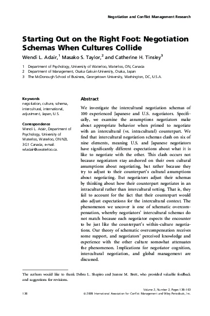 (PDF) Starting Out on the Right Foot: Negotiation Schemas When Cultures ...