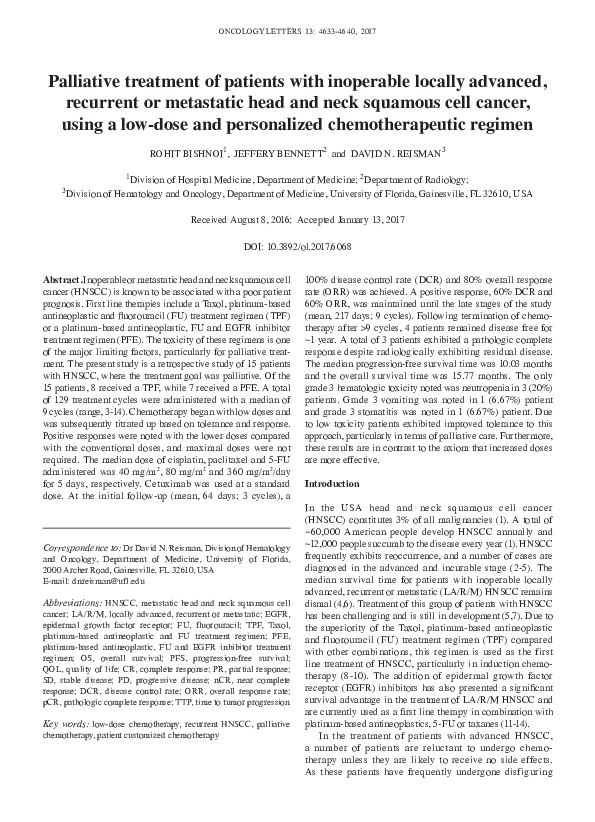 (PDF) Palliative treatment of patients with inoperable locally advanced ...