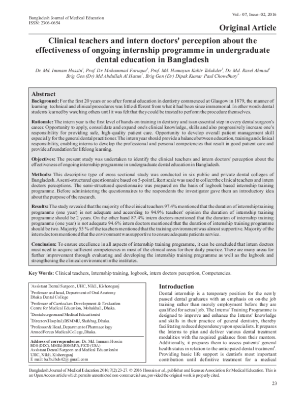 (PDF) Clinical teachers and intern doctors' perception about the ...