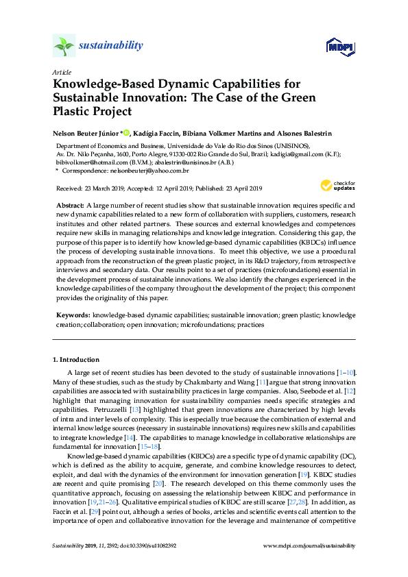 (PDF) Knowledge-Based Dynamic Capabilities for Sustainable Innovation: The Case of the Green ...
