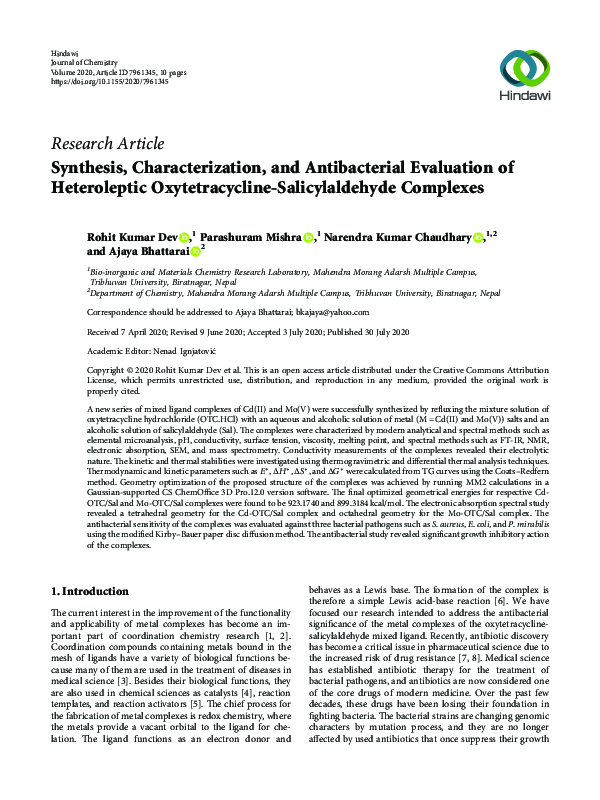 (PDF) Synthesis, characterization and antibacterial activity of Schiff-base