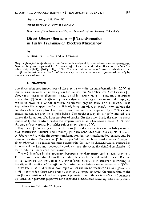 (PDF) Direct observation of α → β transformation in tin by transmission ...