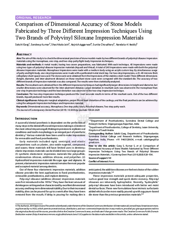 (PDF) Comparison of Dimensional Accuracy of Stone Models Fabricated by ...