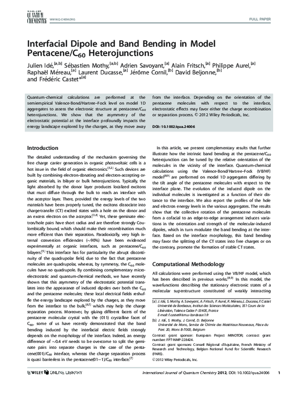 (PDF) Interfacial dipole and band bending in model pentacene/C 60 ...